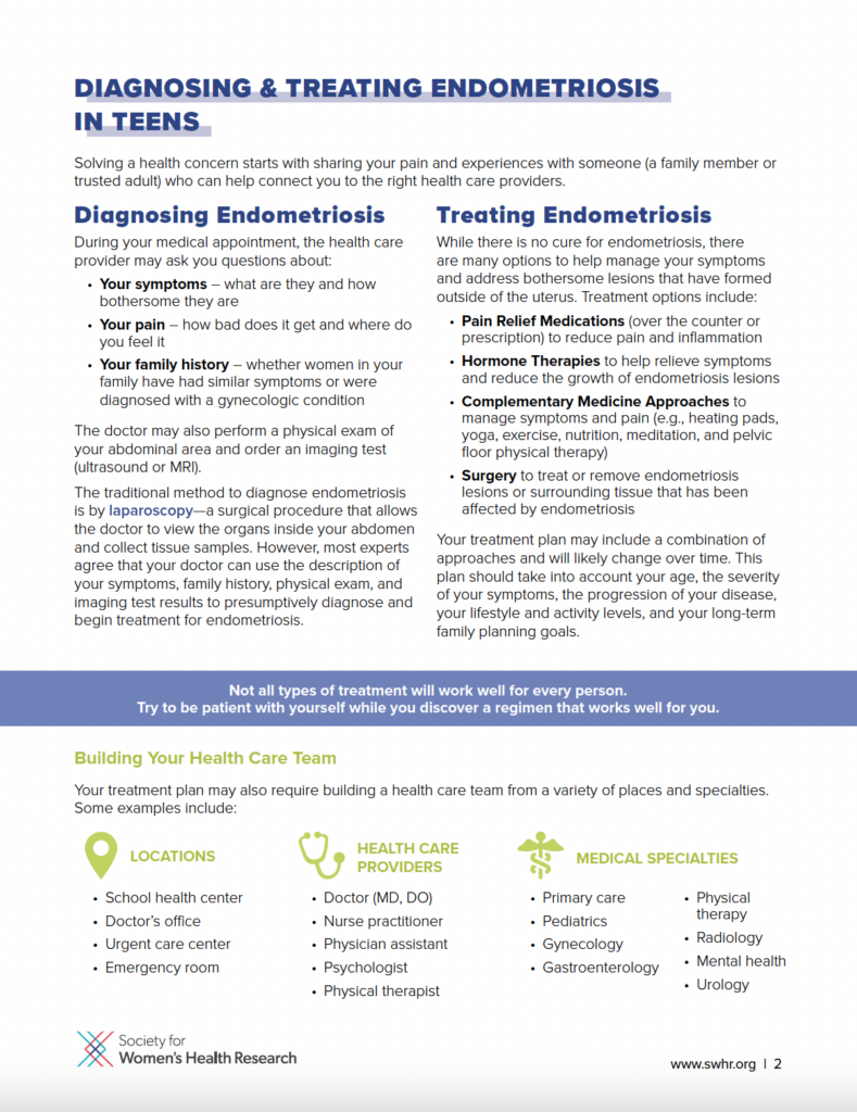 Endometriosis Toolkit: A Guide For Teens - Society for Women's Health Research